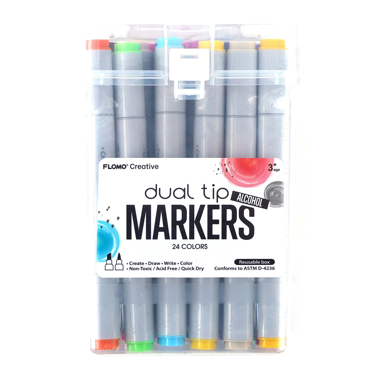 24Ct Dual Tip Chisel & Fine Tip Markers With Gray Barrel In Reusable C ...