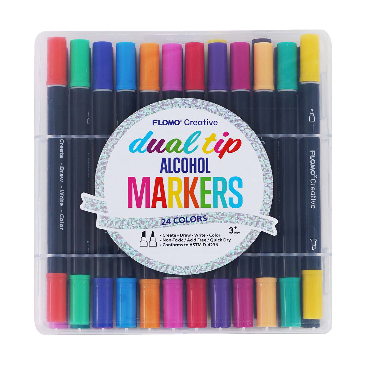 24Ct Dual Tip Chisel & Fine Tip Markers With Black Barrel In Reusable ...