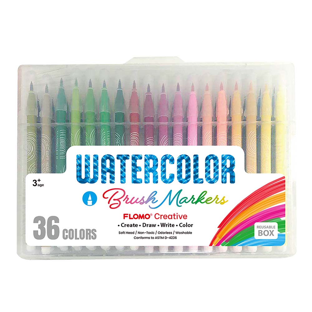 36 Pc Soft Head Watercolor Markers, 36 Colors | FLOMO/Nygala Corp.