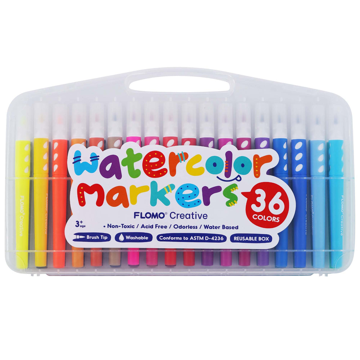 36Ct Brush Tip Watercolor Markers With Grip In Reusable Handle Case ...