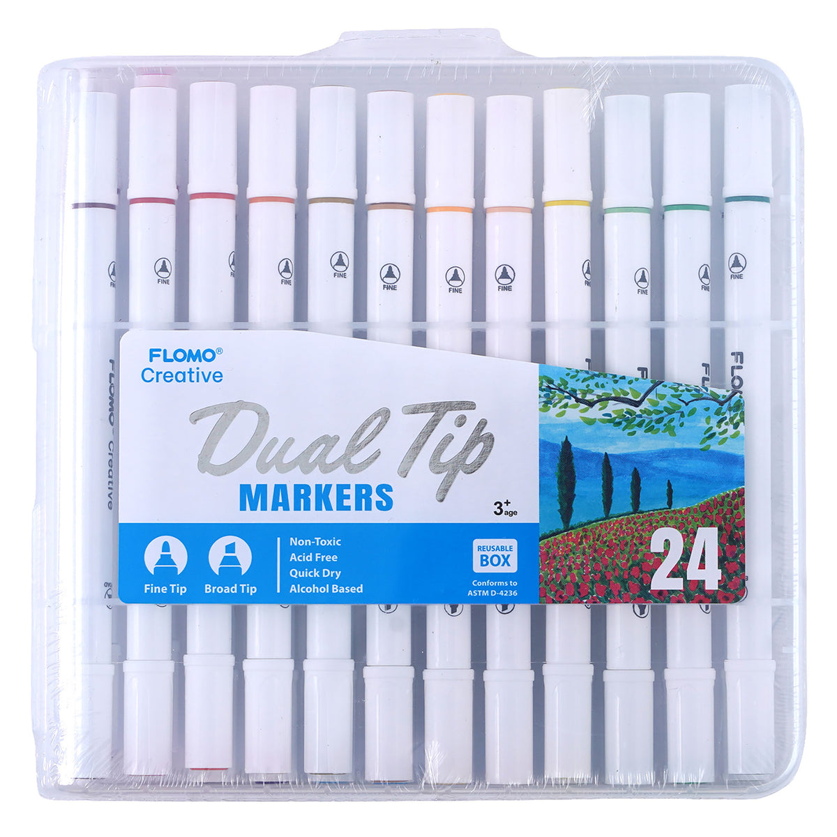 24Ct Dual Tip Broad & Fine Tip Markers With White Barrel In Reusable C ...
