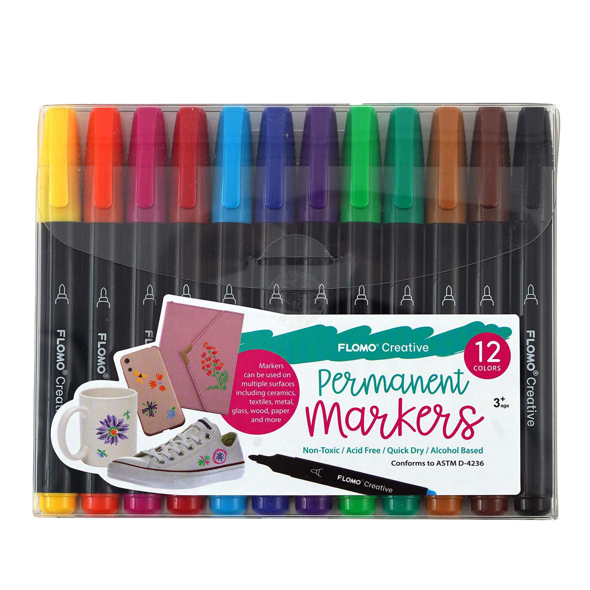 12Ct Permanent Markers With Chunky Black Barrel | FLOMO/Nygala Corp.