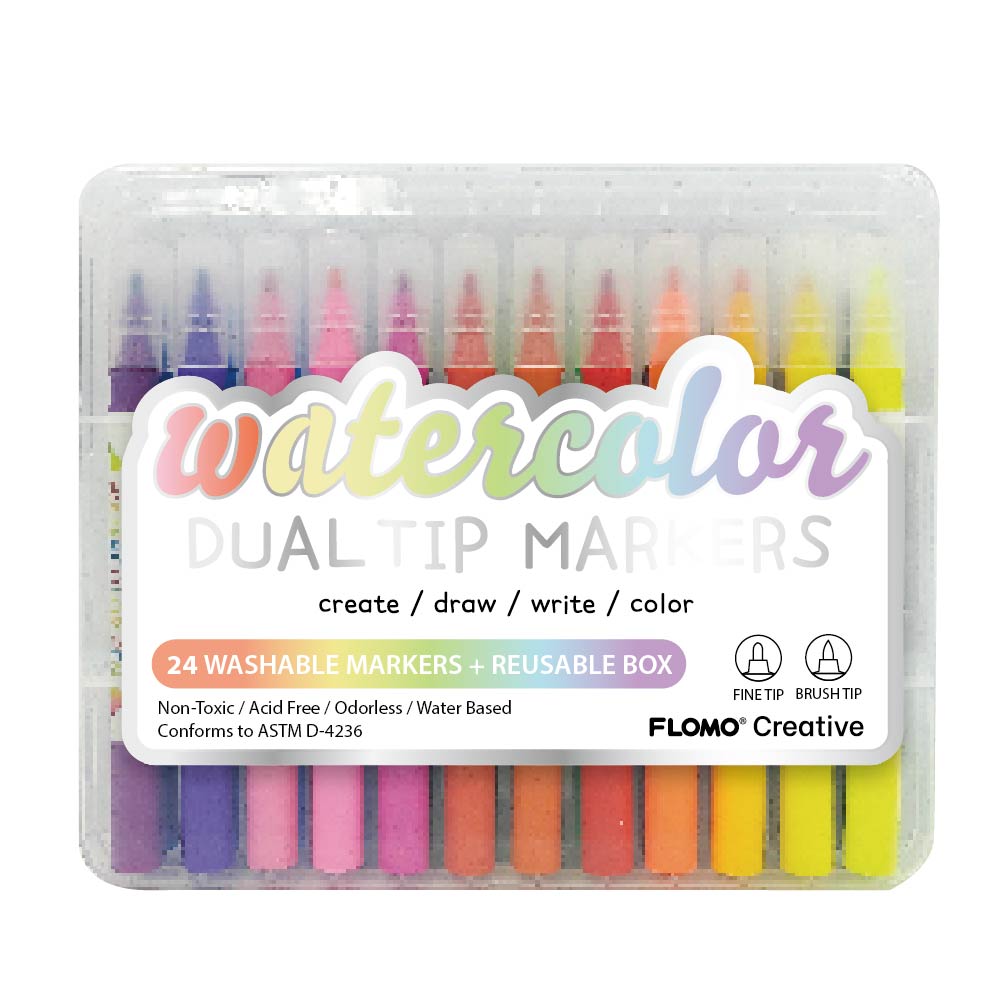 24Ct Dual Tip Fine & Brush Tip Watercolor Markers In Reusable Case ...