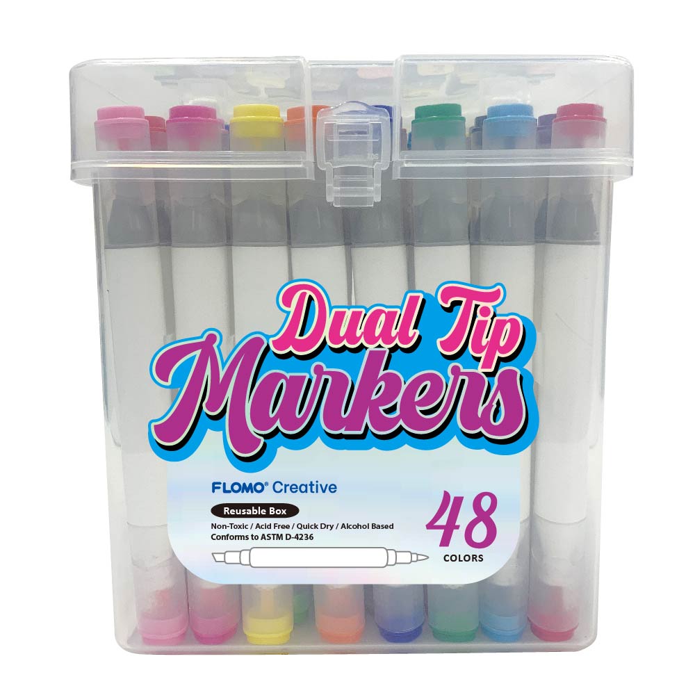 48Ct Dual Tip Chisel & Fine Tip Markers In Reusable Case With Handle ...