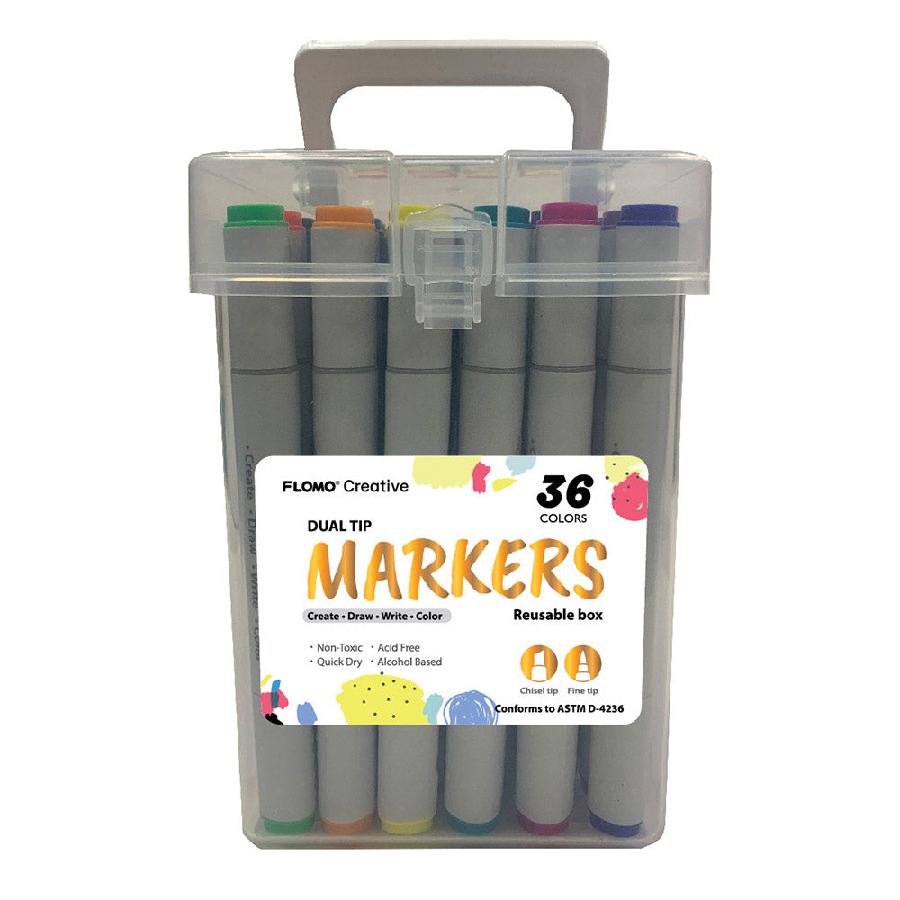 36Ct Dual Tip Chisel & Fine Tip Markers With Gray Barrel In Reusable C ...