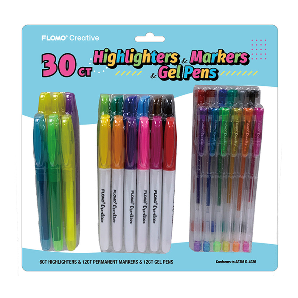 30Ct Highlighter, Marker And Gel Pen Set | FLOMO/Nygala Corp.