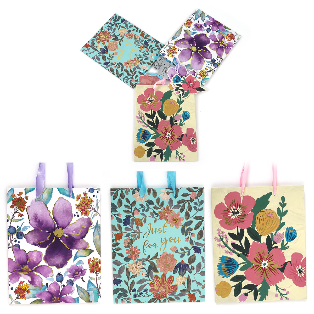3Pk Large Prettiest Of Florals Hot Stamp Gift Bags, 3 Designs | FLOMO ...