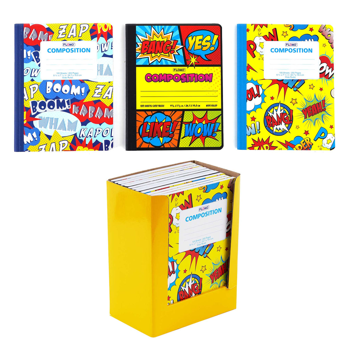 100 Sheets Wide Ruled Composition Book In Pdq, Comic Book Typography,9 ...