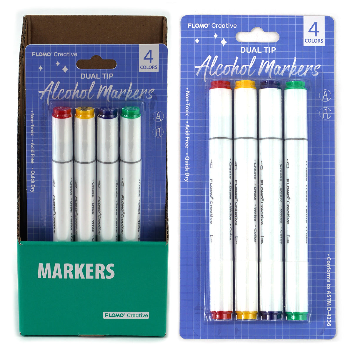 4Pk Alcohol Markers, 4 Colors, Purple Packaging | FLOMO/Nygala Corp.
