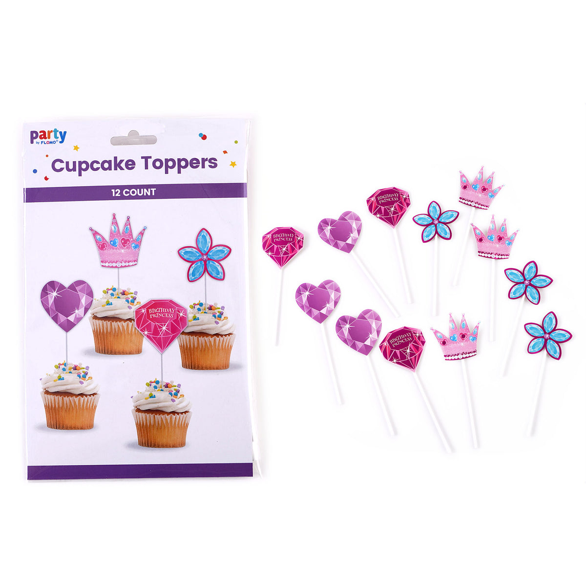 12Ct Princess Party Cupcake Topper With Hot Stamping, 4 Designs Assort | FLOMO/Nygala Corp.